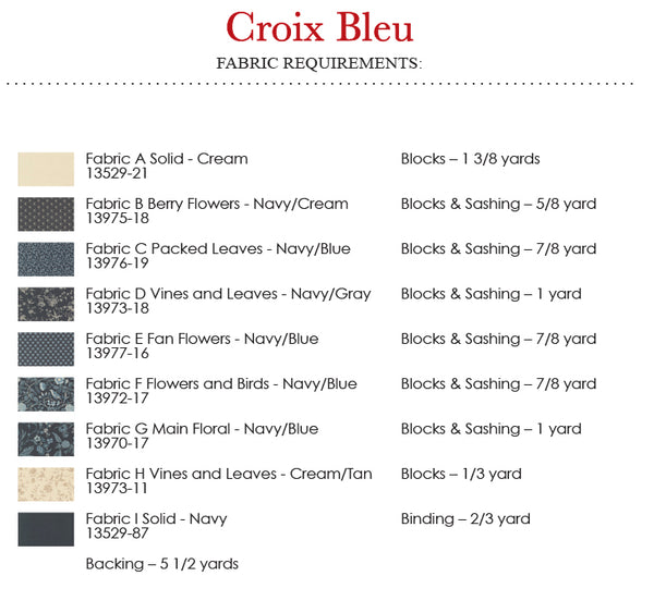Sacre Bleu - Croix Bleu Quilt Pattern Instructions – FRENCH GENERAL